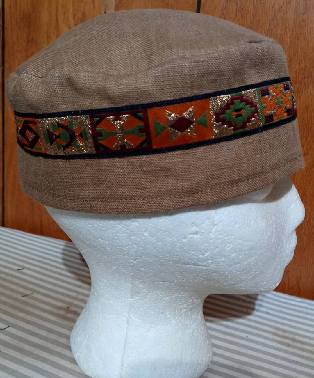 Tribes of Israel Ginger Brown 100% Linen Migba'ah Turban Hat With ...