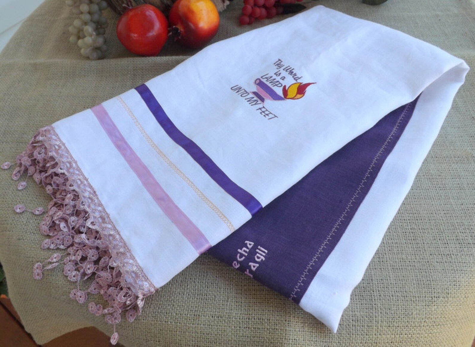 392 Thy Word is a Lamp Unto My Feet 100% Linen Tallit Prayer - Etsy