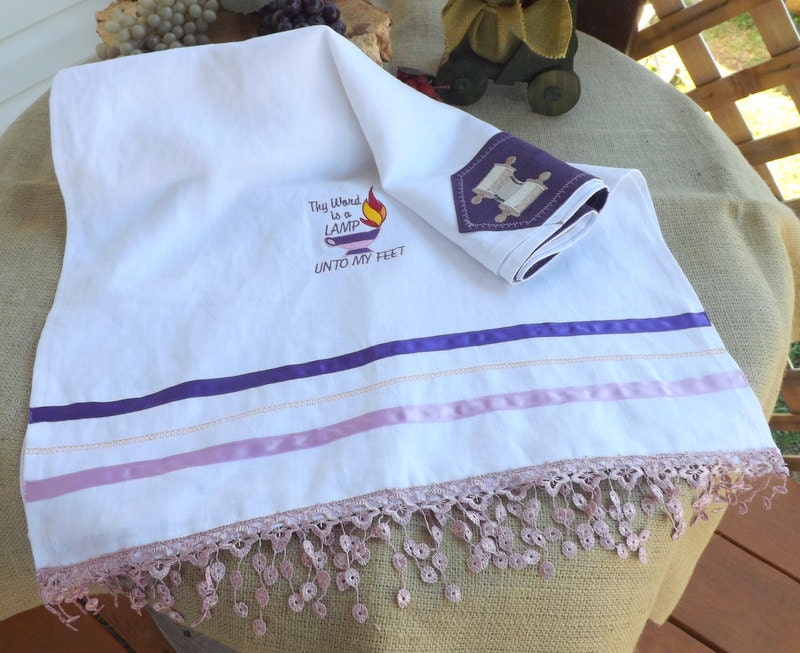 392 Thy Word is a Lamp Unto My Feet 100% Linen Tallit Prayer - Etsy