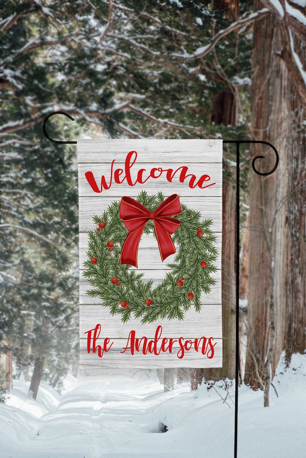 Personalized Christmas Flag Christmas Wreath Flag Christmas | Etsy