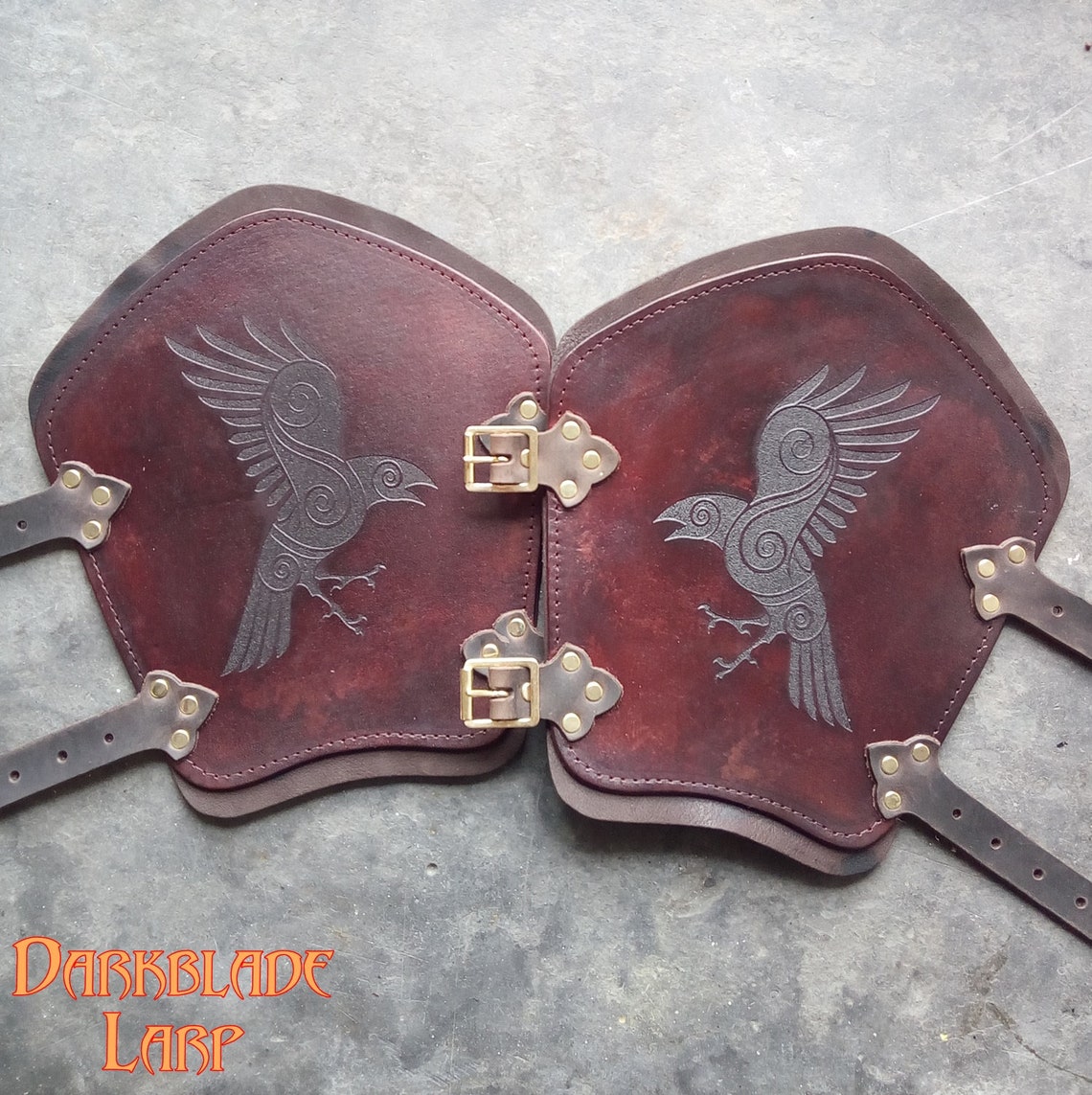Raven Engraved Waxed Leather Vambraces Bracers Arm Guards | Etsy UK