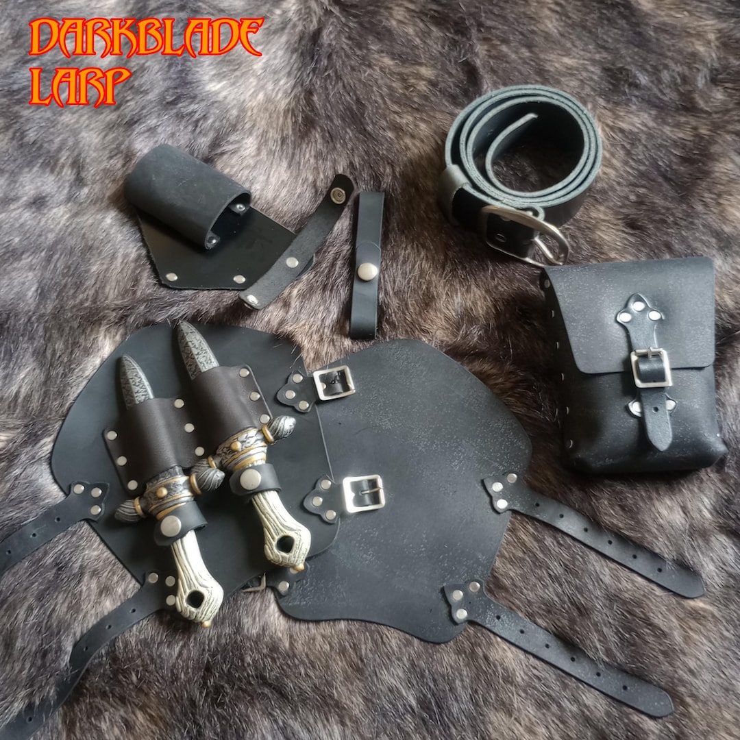 Leather Rogue Set: LARP Medieval Costume, Belt, Pouch, Vambraces. They're in the Trees - Etsy