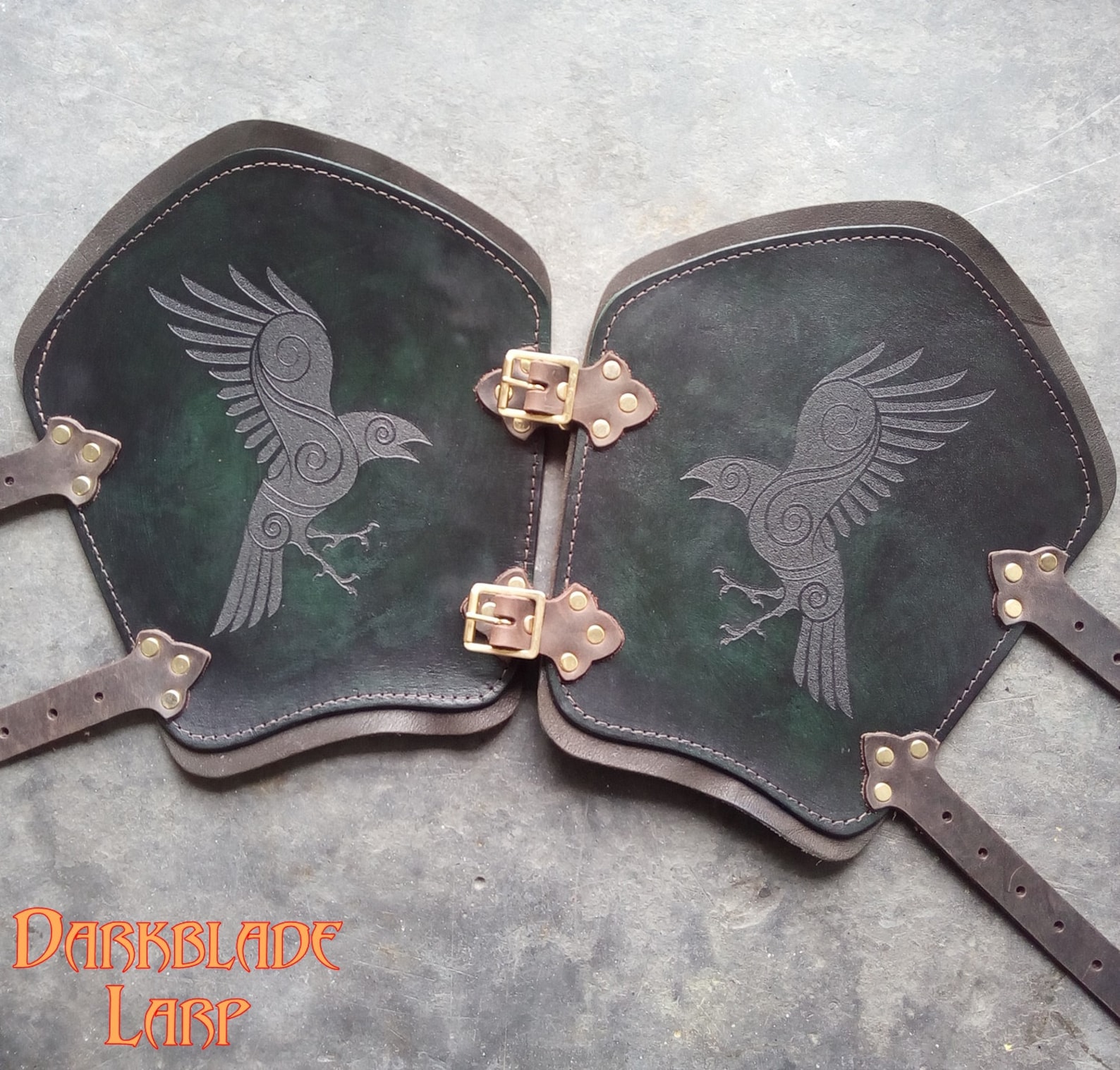 Raven Engraved Waxed Leather Vambraces, Bracers, Arm Guards for Costume ...
