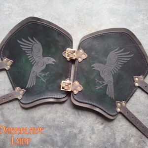 Raven Engraved Waxed Leather Vambraces, Bracers, Arm Guards for Costume ...