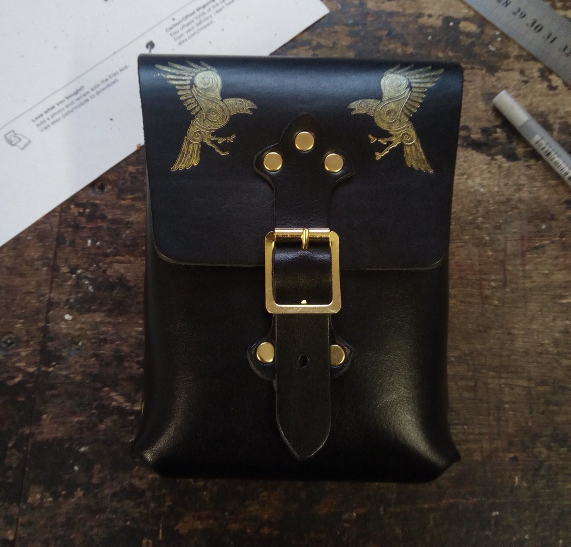 Raven Emblazoned Leather Belt Pouch for Larp Cosplay - Etsy