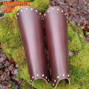 Heavy Leather Greaves With Dome Stud Decoration For,larp, Costume and ...