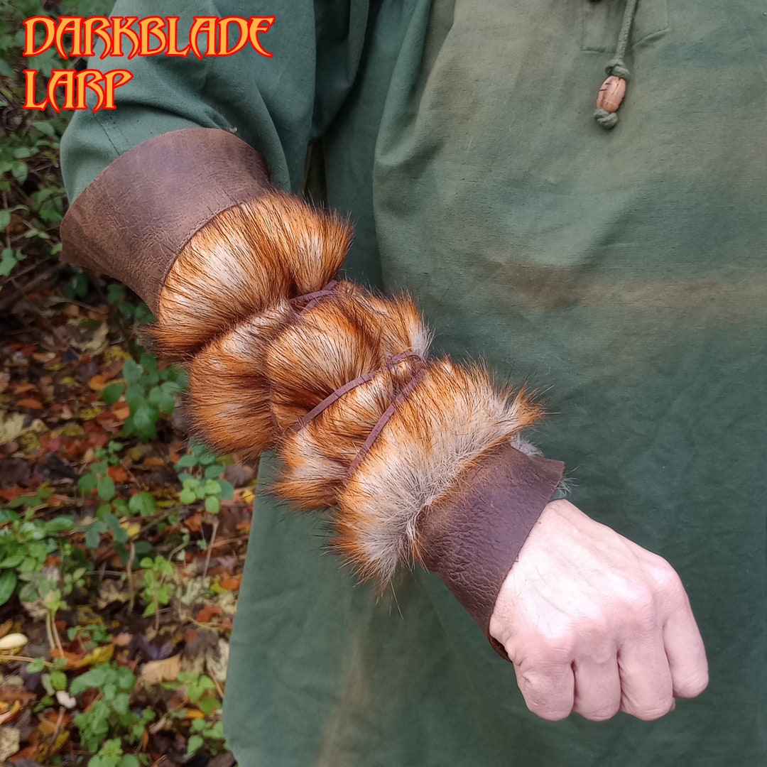 Faux Fox Fur and Leather Bracers or Arm Wraps for Larp, Cosplay, Viking ...