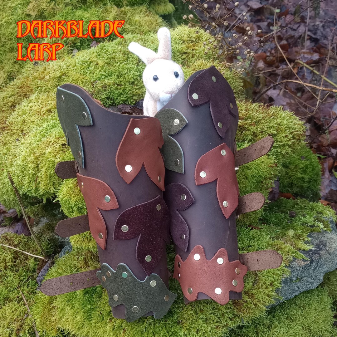 Leaf Vambraces in Leather, Bracers, Arm Guards for Costume LARP and ...