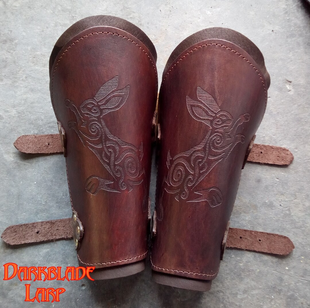 Ladies Leather Engraved Vambraces, Bracers, Arm Guards With a Hare for ...