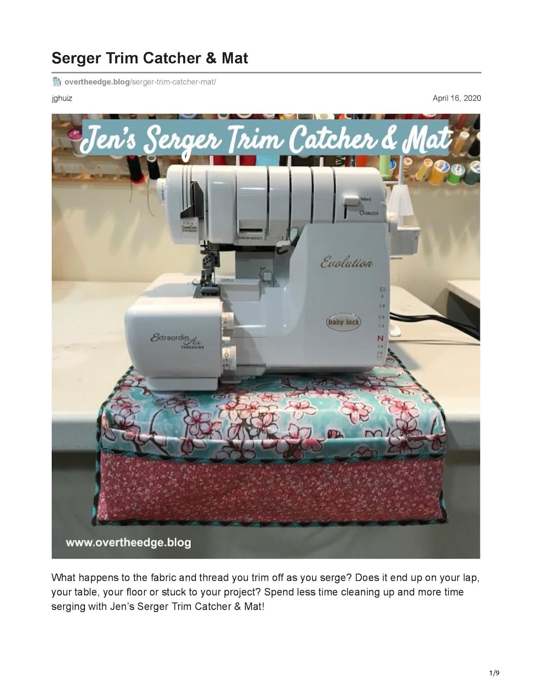 Serger Trim Catcher Tutorial and Mat Blog Tutorial PDF Optimized for ...