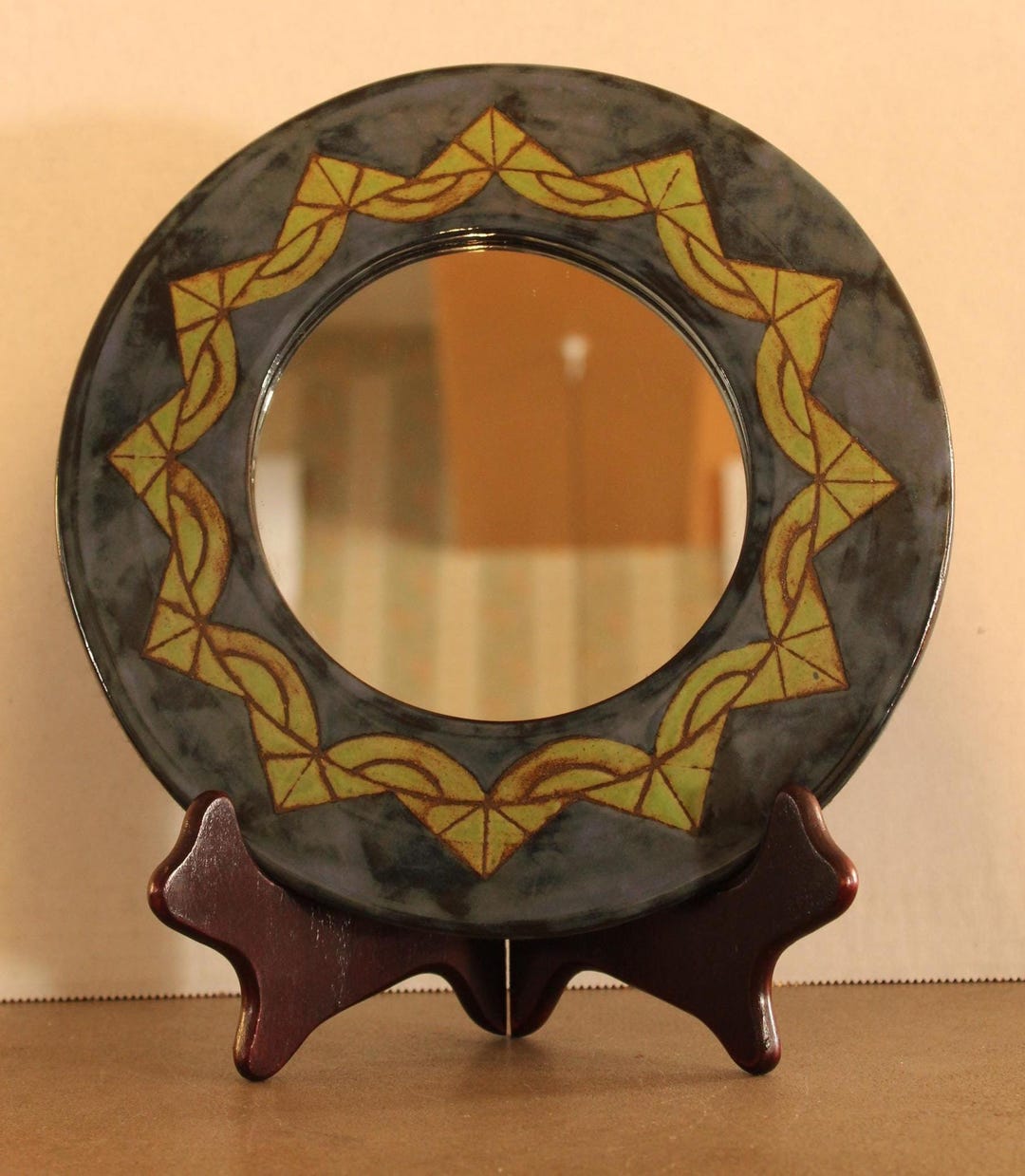 Ceramic Framed Mirror Hand Painted in Deep Blue and Green - Etsy