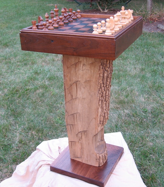 Walnut Chess Table Handmade Chess Board TableWEIGHTED PIECES | Etsy