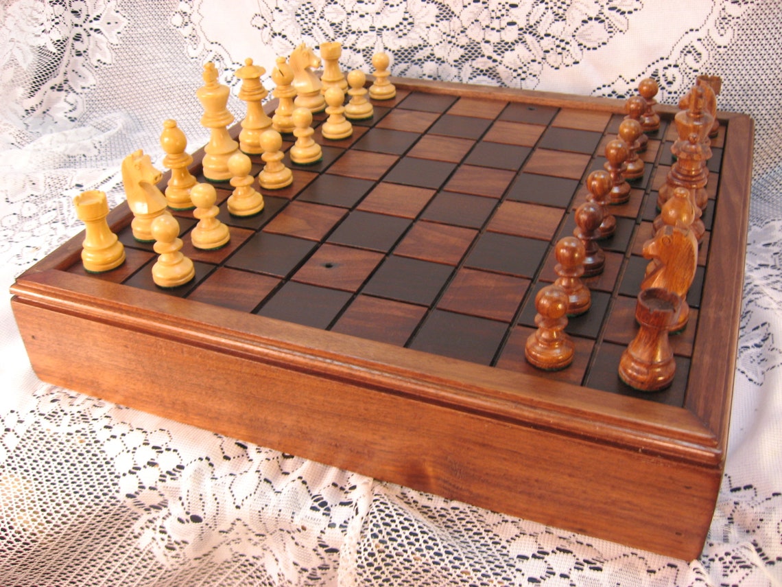 Walnut Chess Table Handmade Chess Board TableWEIGHTED PIECES | Etsy