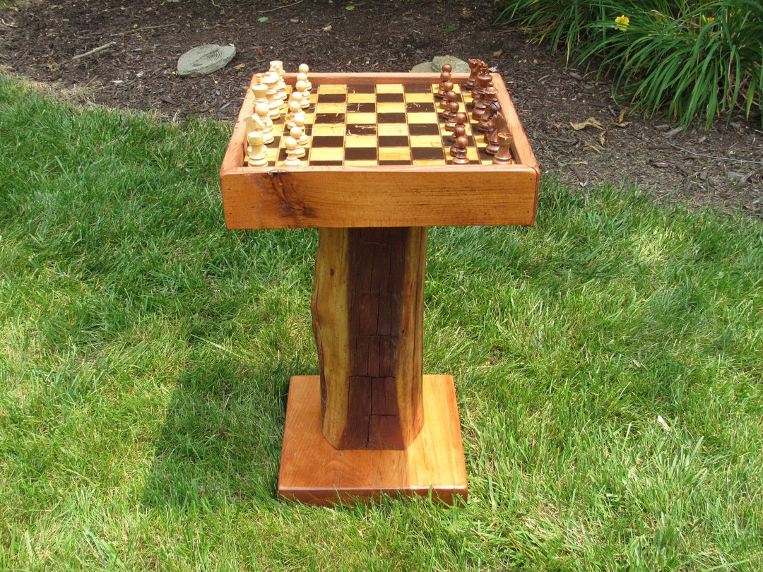 Wormy Chestnut Chess Table Handmade Chess Board Table Chess Set Table ...
