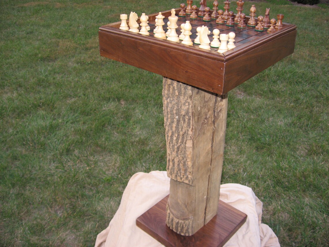 Walnut Chess Table Handmade Chess Board TableWEIGHTED PIECES | Etsy