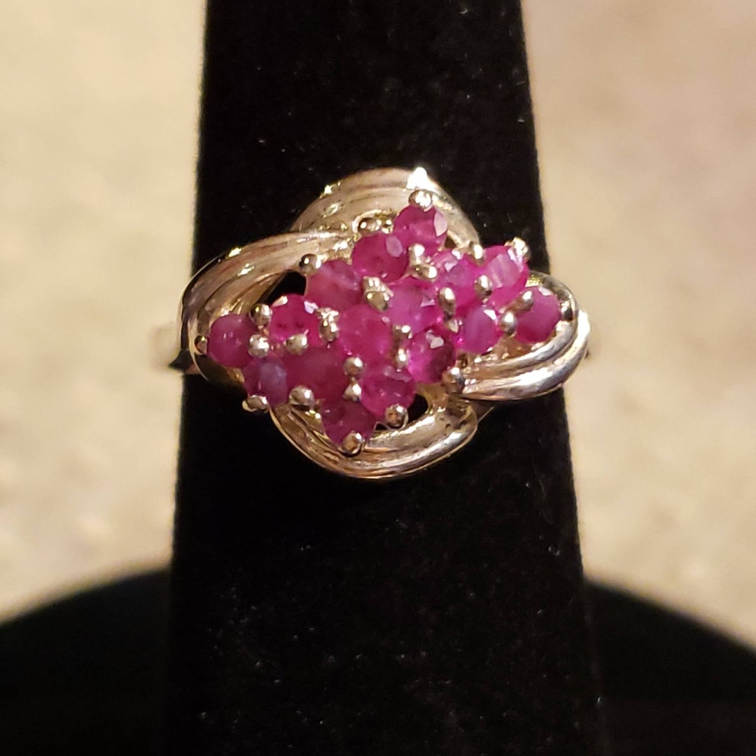 Sterling SILVER RUBY CLUSTER Ring, Size 6.25, 1/2 Cttw, Great Color ...