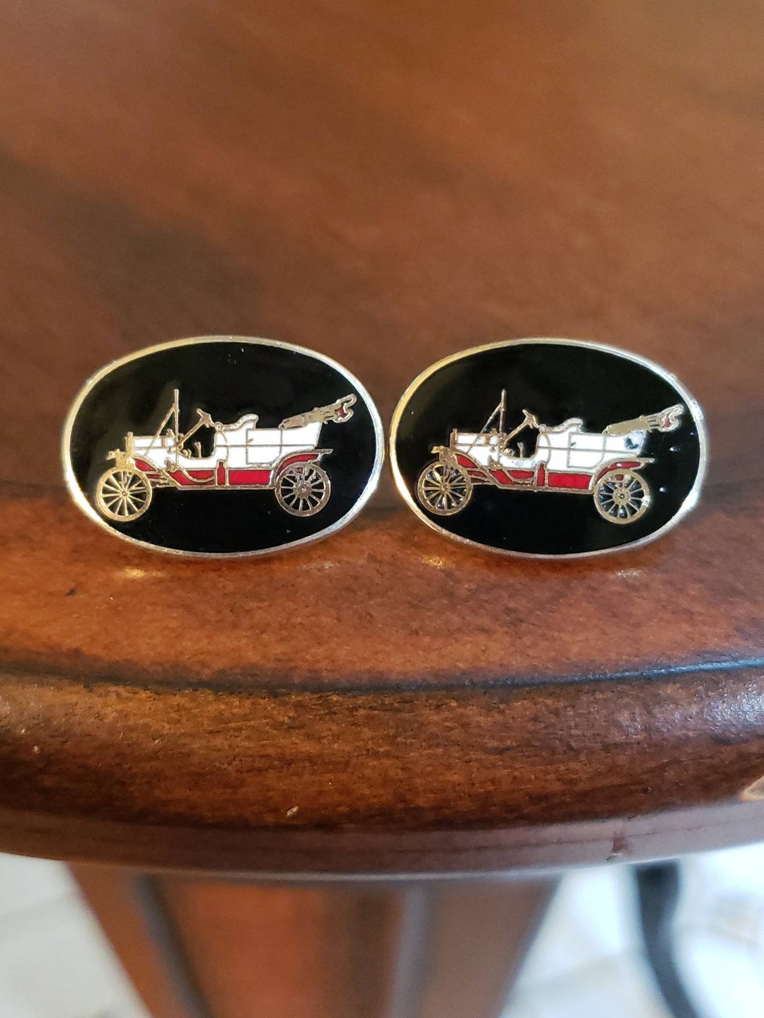 MODEL T FORD PACKARD Cufflinks, Vintage Goldtone and Black Enamel ...
