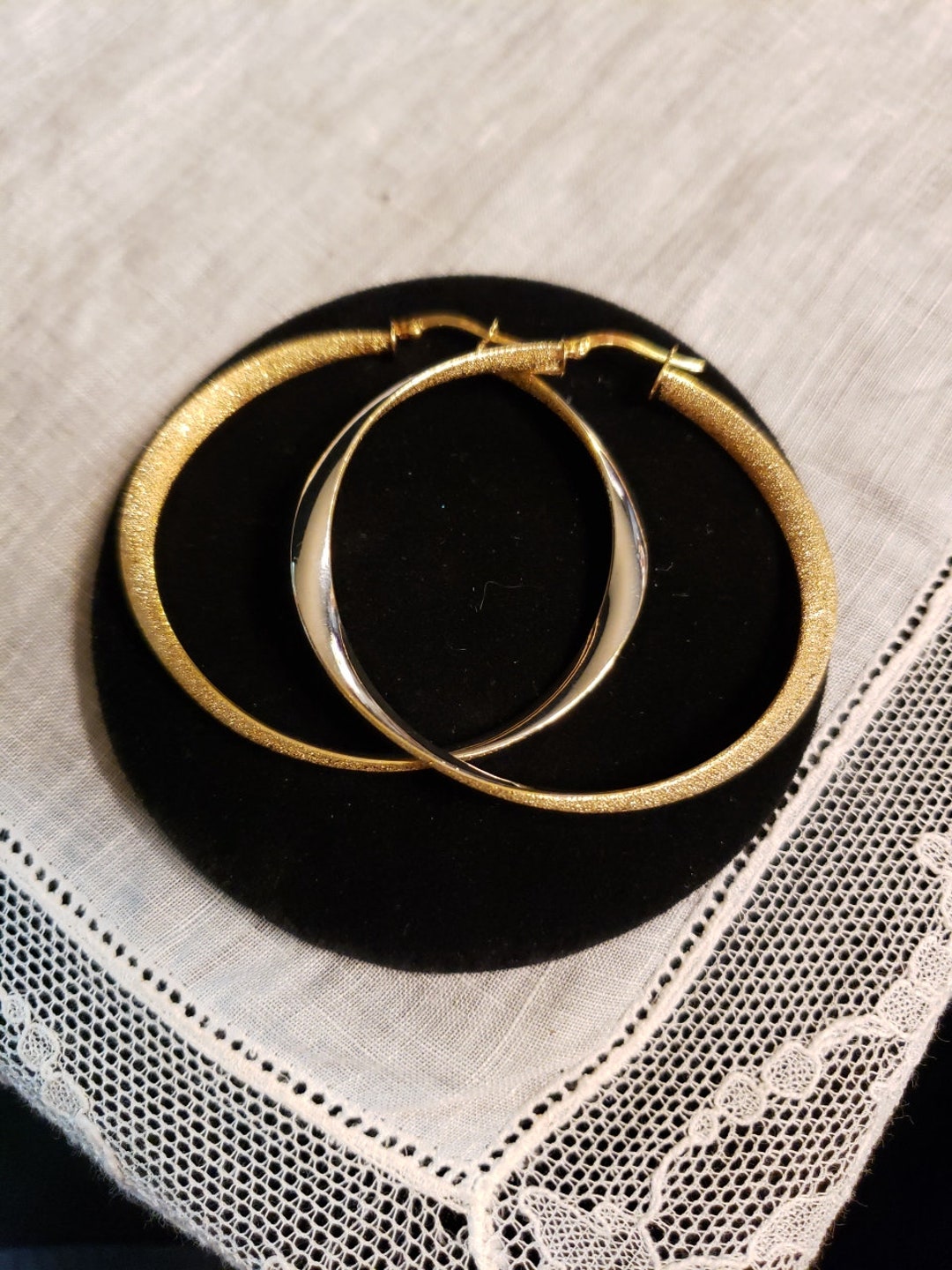 14K TWO-TONE GOLD Mobius Strip Hoop Earrings, 2 Diameter, Polished ...
