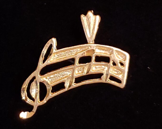 14K Gold Pendant MUSICAL STAFF With CLEF & Notes, Diamond Cut, by ...