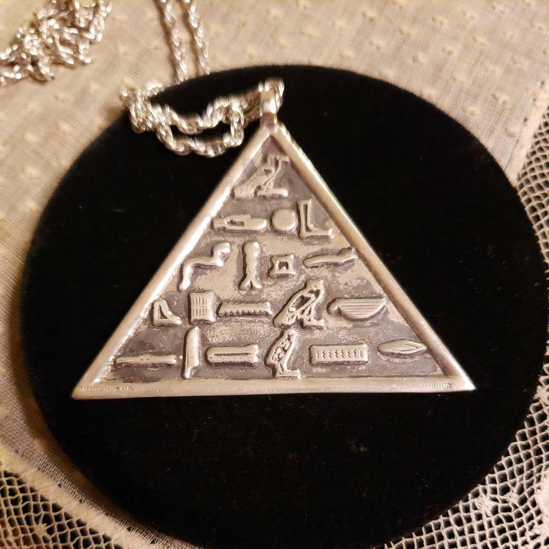 Sterling Silver EGYPTIAN PYRAMID CARTOUCHE Necklace, Nice 24" Rope ...