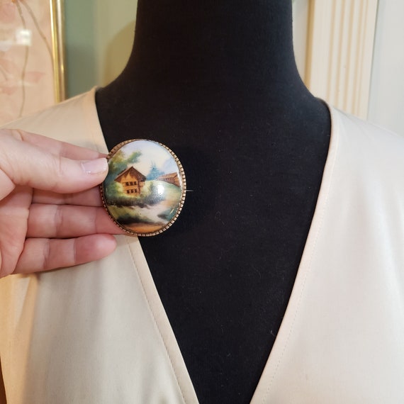 Antique HAND PAINTED PORCELAIN Ceramic Pin Brooch, Eu… - Gem