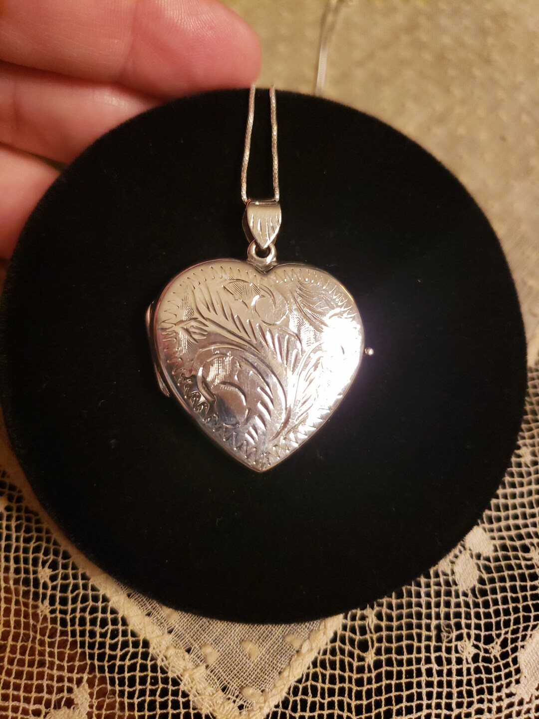 Sterling Silver ENGRAVED HEART LOCKET Necklace, Etched on Both Sides ...