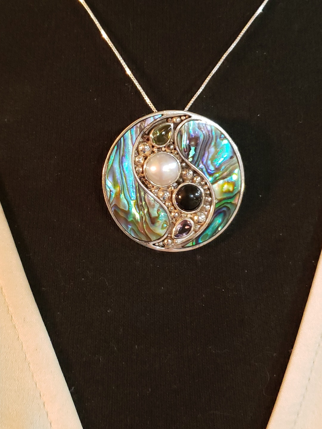 SAJEN Sterling Silver ABALONE PAUA Shell, Pearl, Iolite, Peridot ...