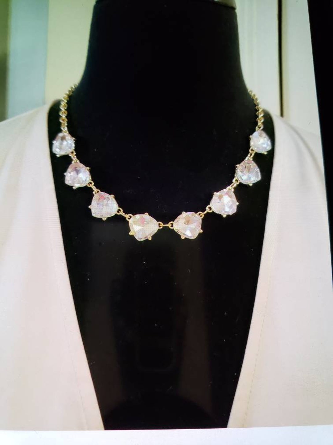 Triangular Clear Crystal SPARKLE NECKLACE in GOLDTONE, Rounded Trillion ...