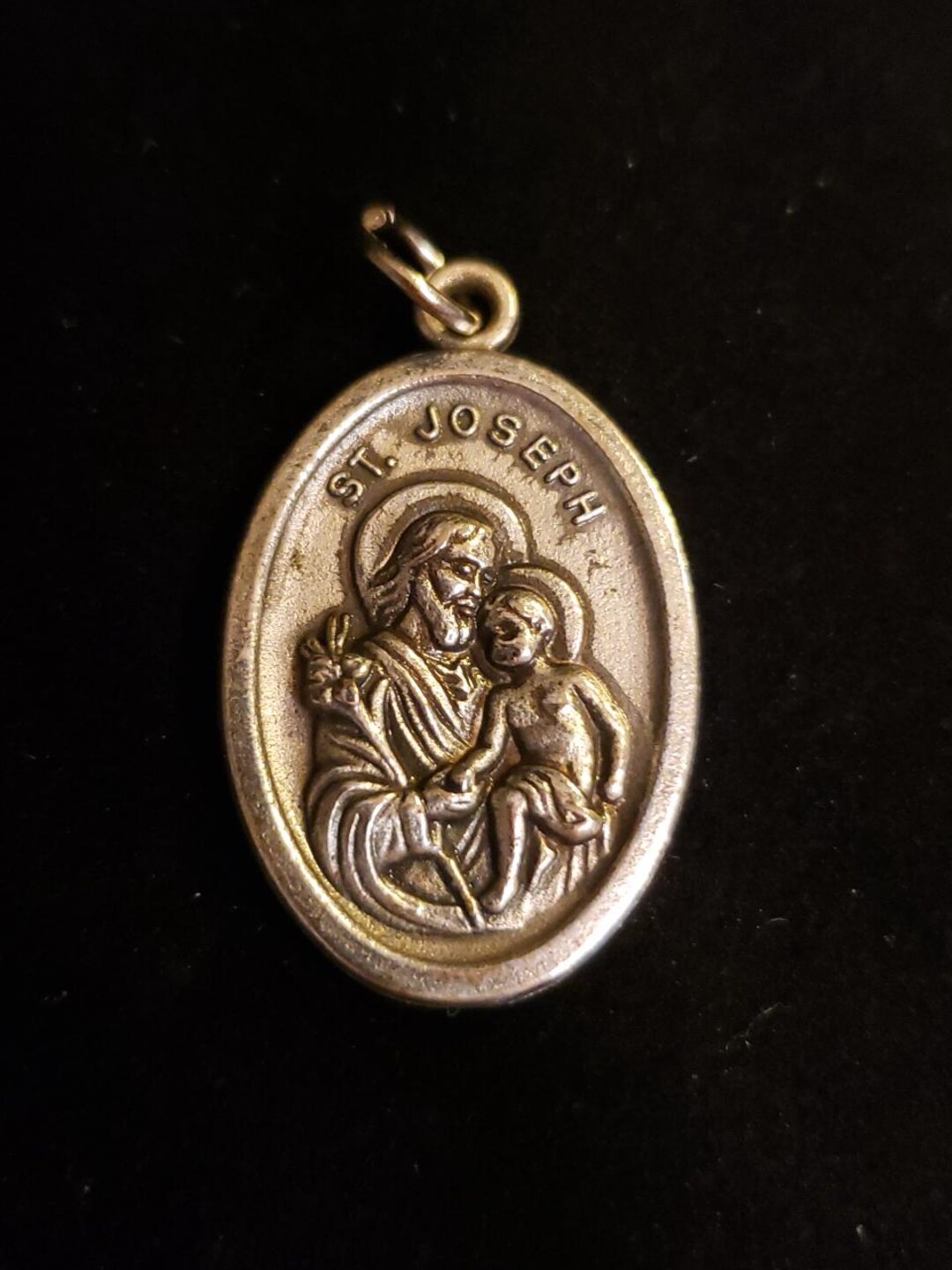 SAINT JOSEPH MEDAL, Vintage Silver, 26x16mm Oval, Made in Italy, Patron ...