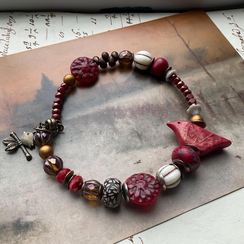 Red Bird Bracelet, Hippie Bracelet, Humblebeads Bracelet, Woodland ...