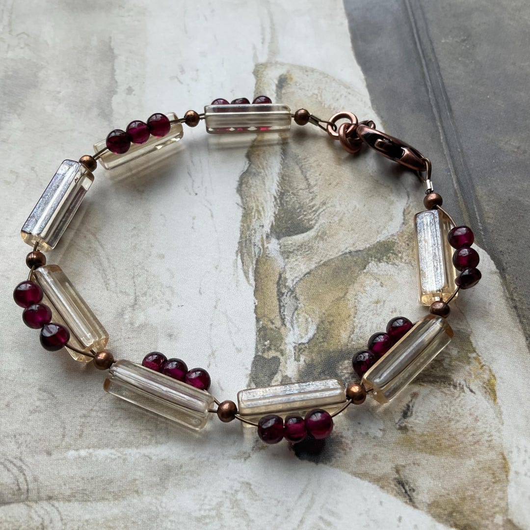 Gilded Age Bracelet, Artisan Bracelet, Garnet Stone Bracelet - Etsy