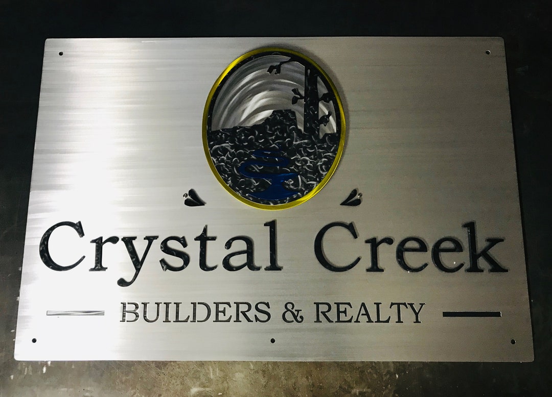 Custom Aluminum Metal Business Sign | Brushed Finish, Multi-layered ...