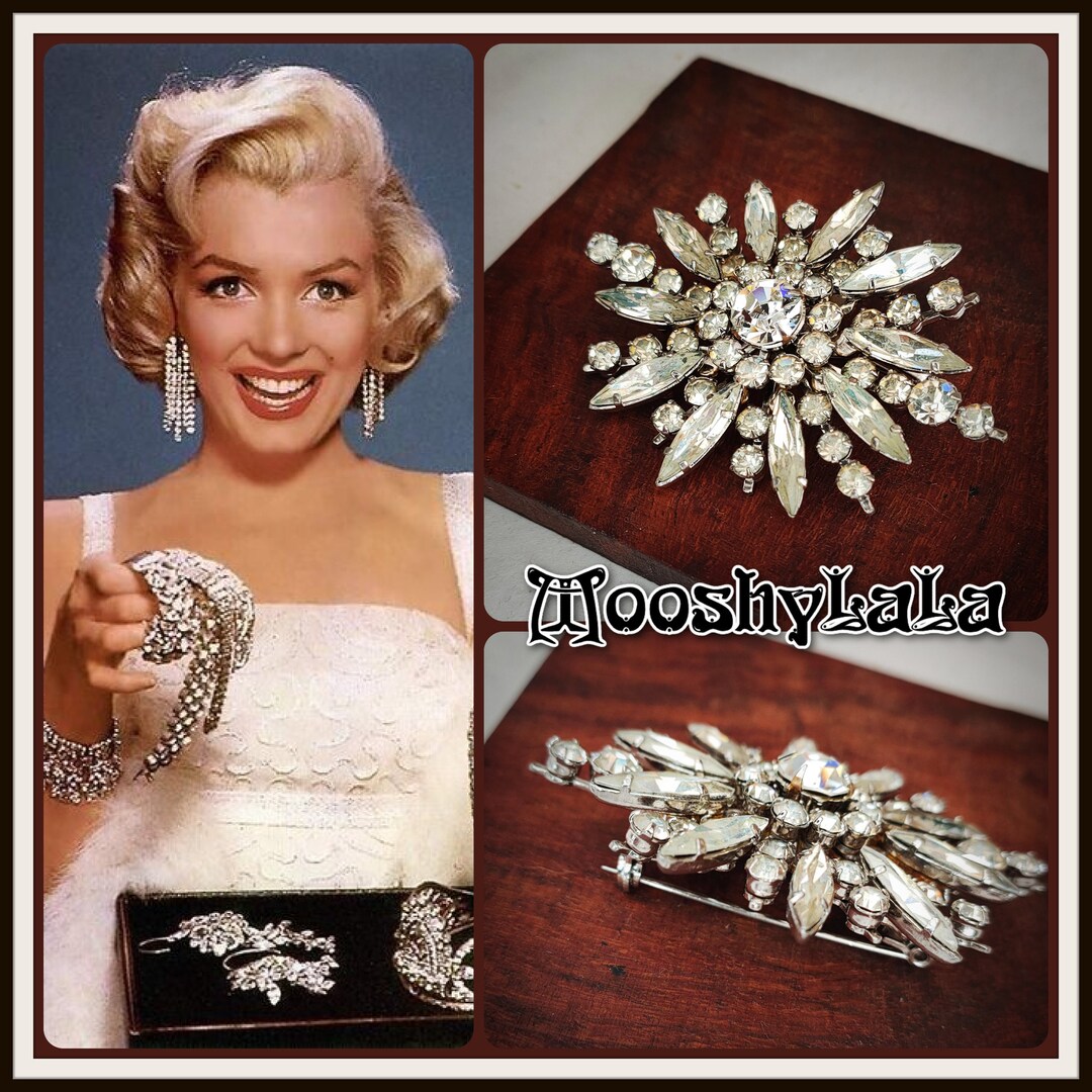 Mid Century Starburst Clear Crystal Rhinestone Riveted Swedge Brooch ...