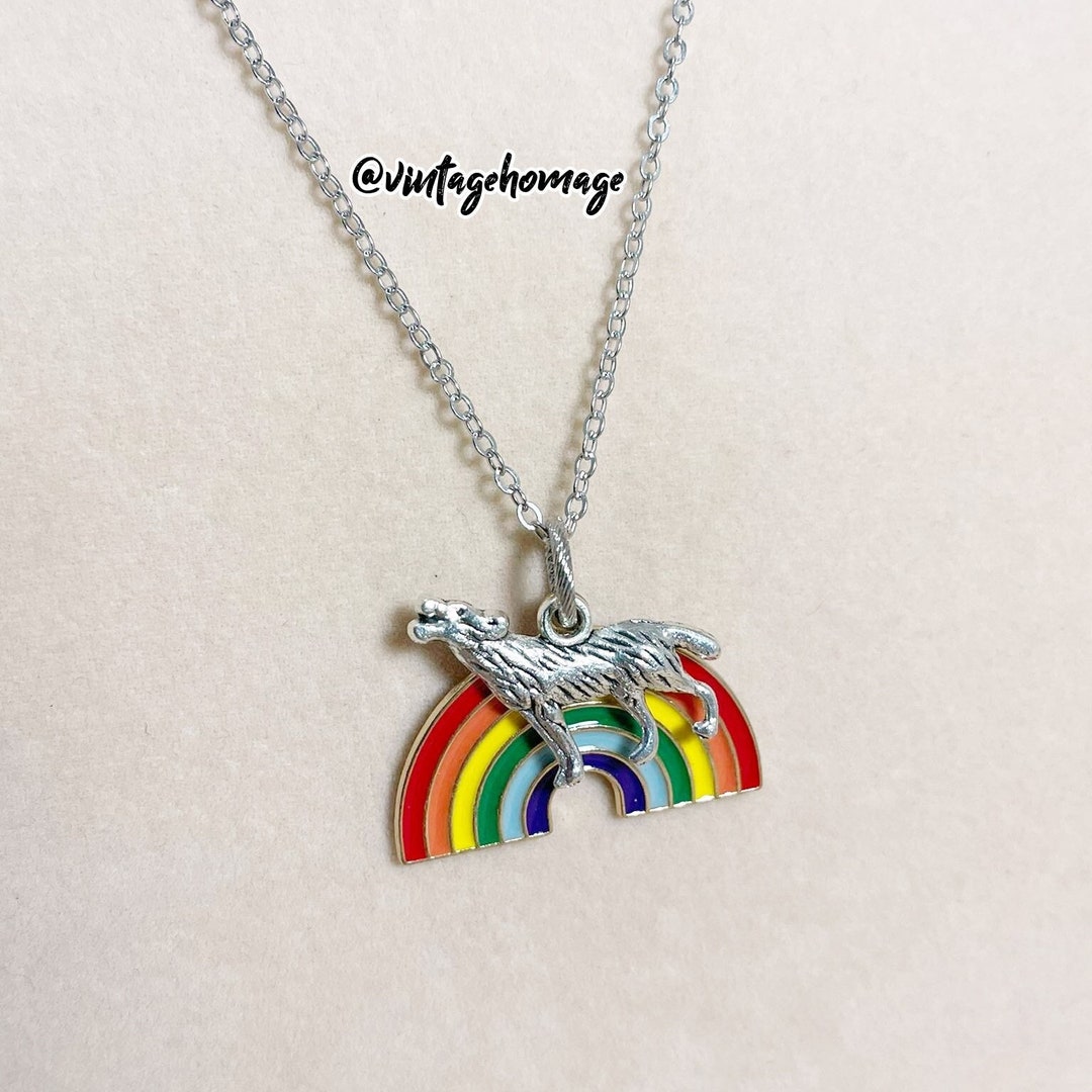 Wednesday Werewolf Bestfriend Necklace | Rainbow and Wolf Charms ...