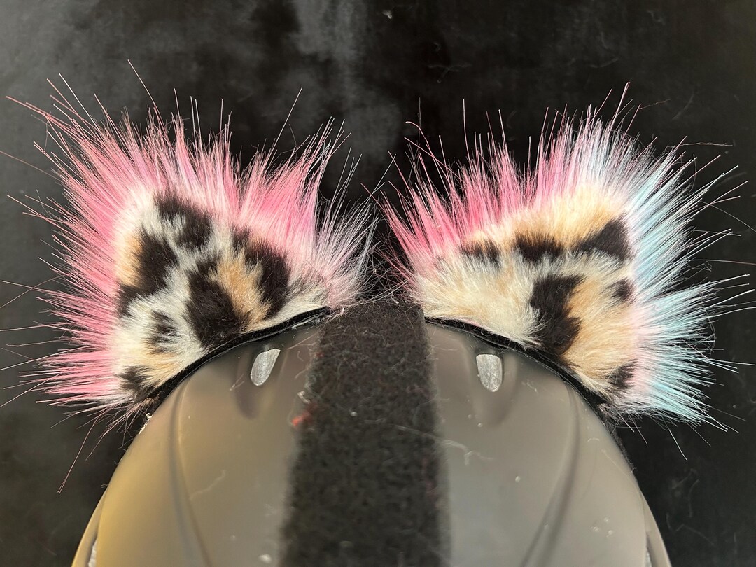 Cat Ears Sunset Colors Faux Fur,that Sticks on (your Helmet!) Ski,all ...