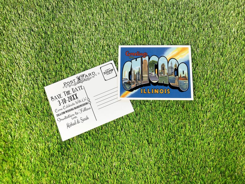 Vintage Greetings From Chicago Postcard | Retro Chicago Skyline Artwork ...