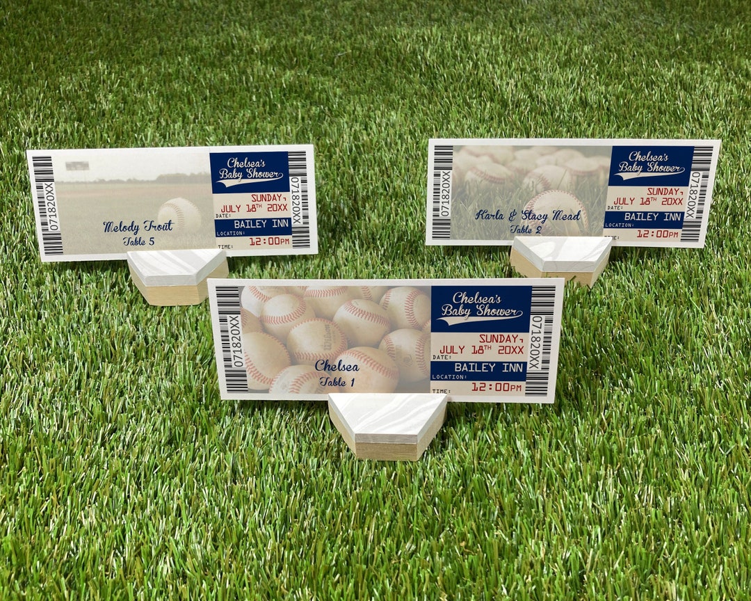 Ticket Place Cards, Baseball Baby Shower Table Placecards With Meal ...