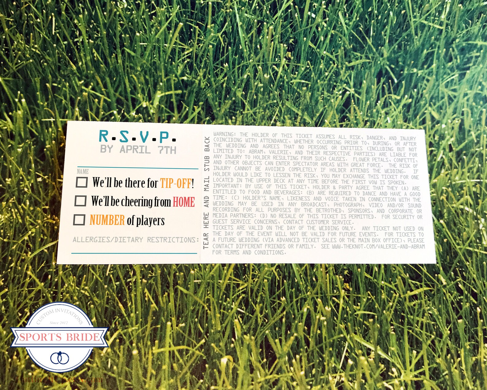 San Antonio Basketball Wedding Invitation Ticket With Tear off RSVP ...