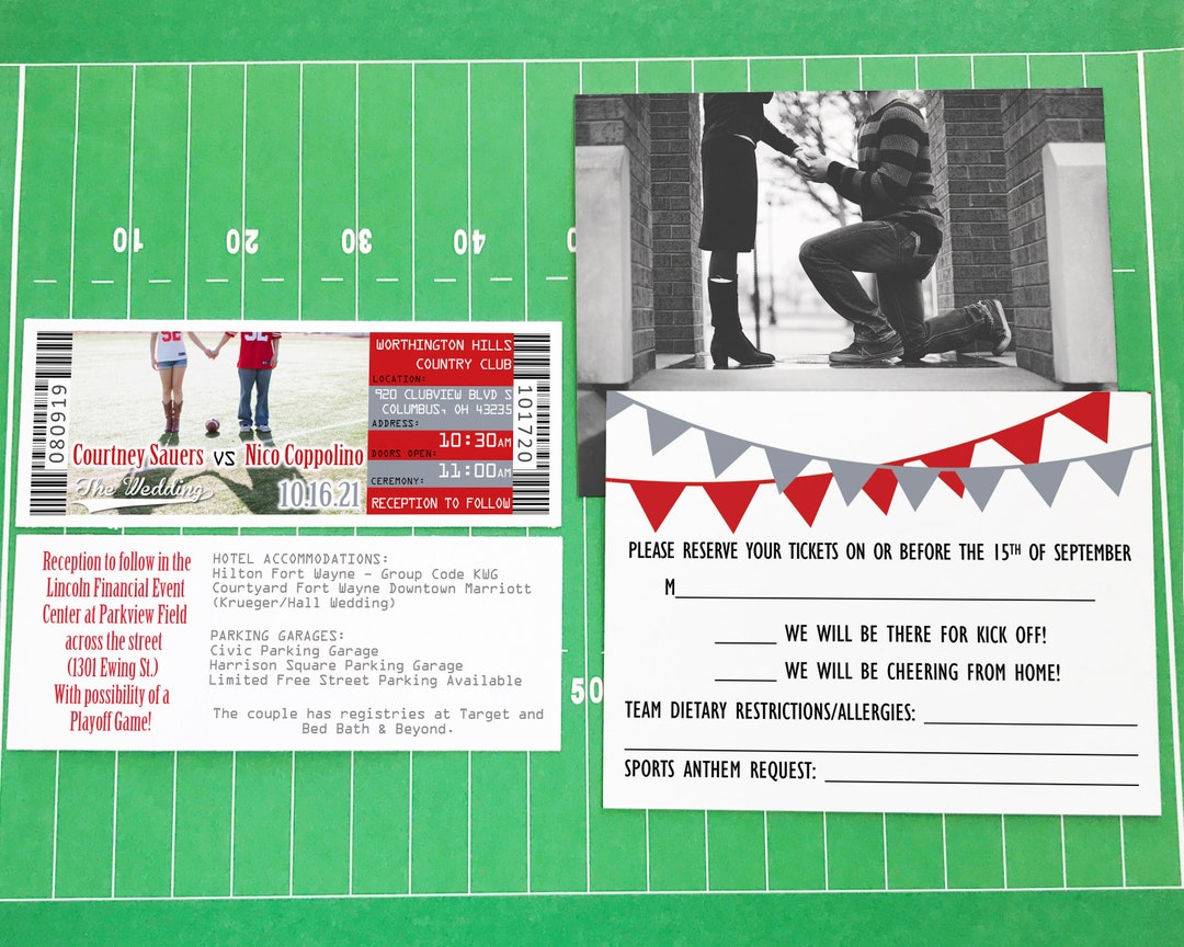 Football Wedding Ticket Invitation With RSVP Postcard Suite - Etsy