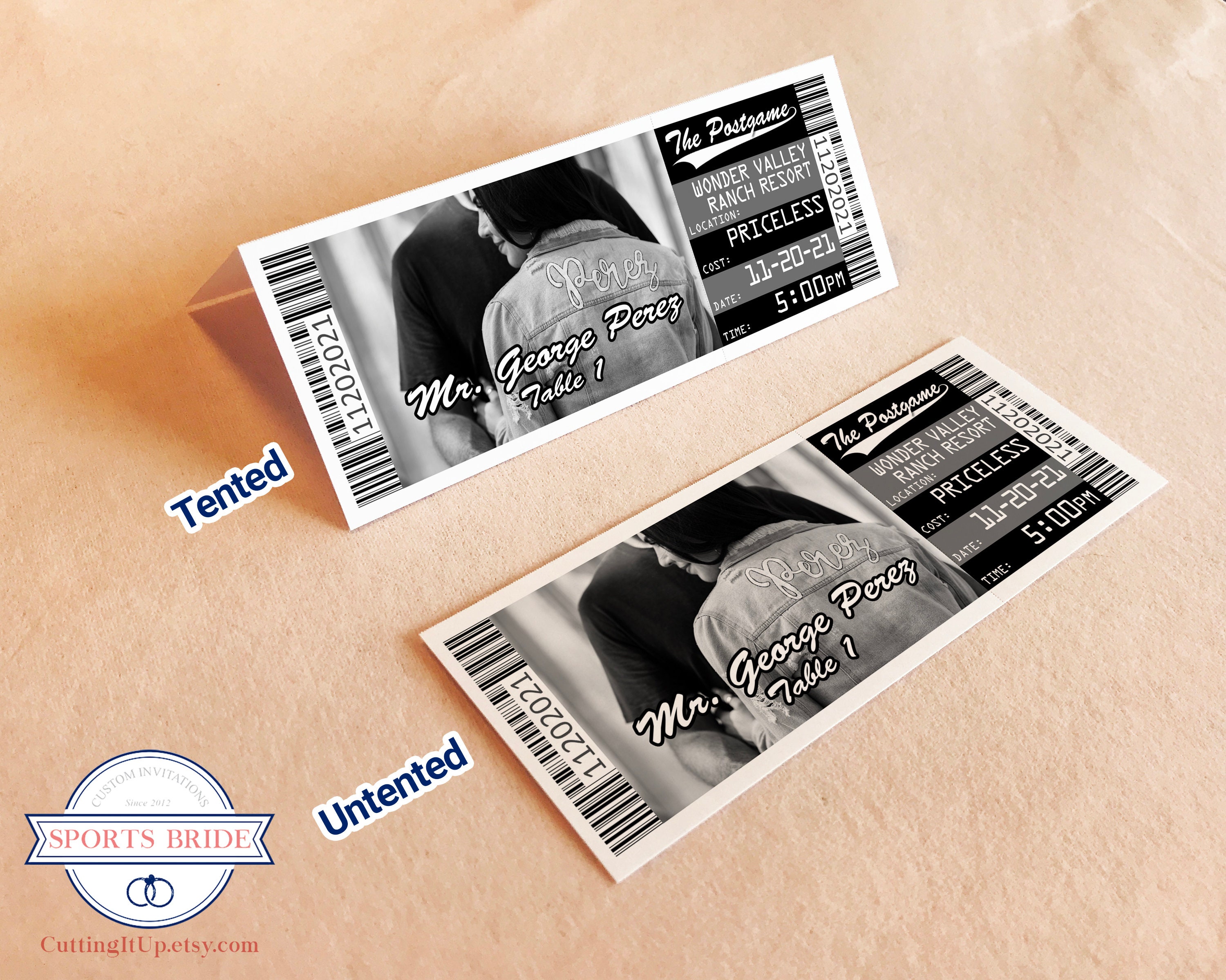 Black and White Reception Ticket Place Cards Editable Tented | Etsy