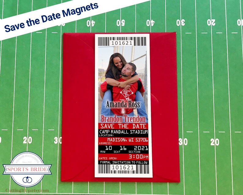 Football Ticket Save the Date Magnets Badgers Wedding Theme | Etsy