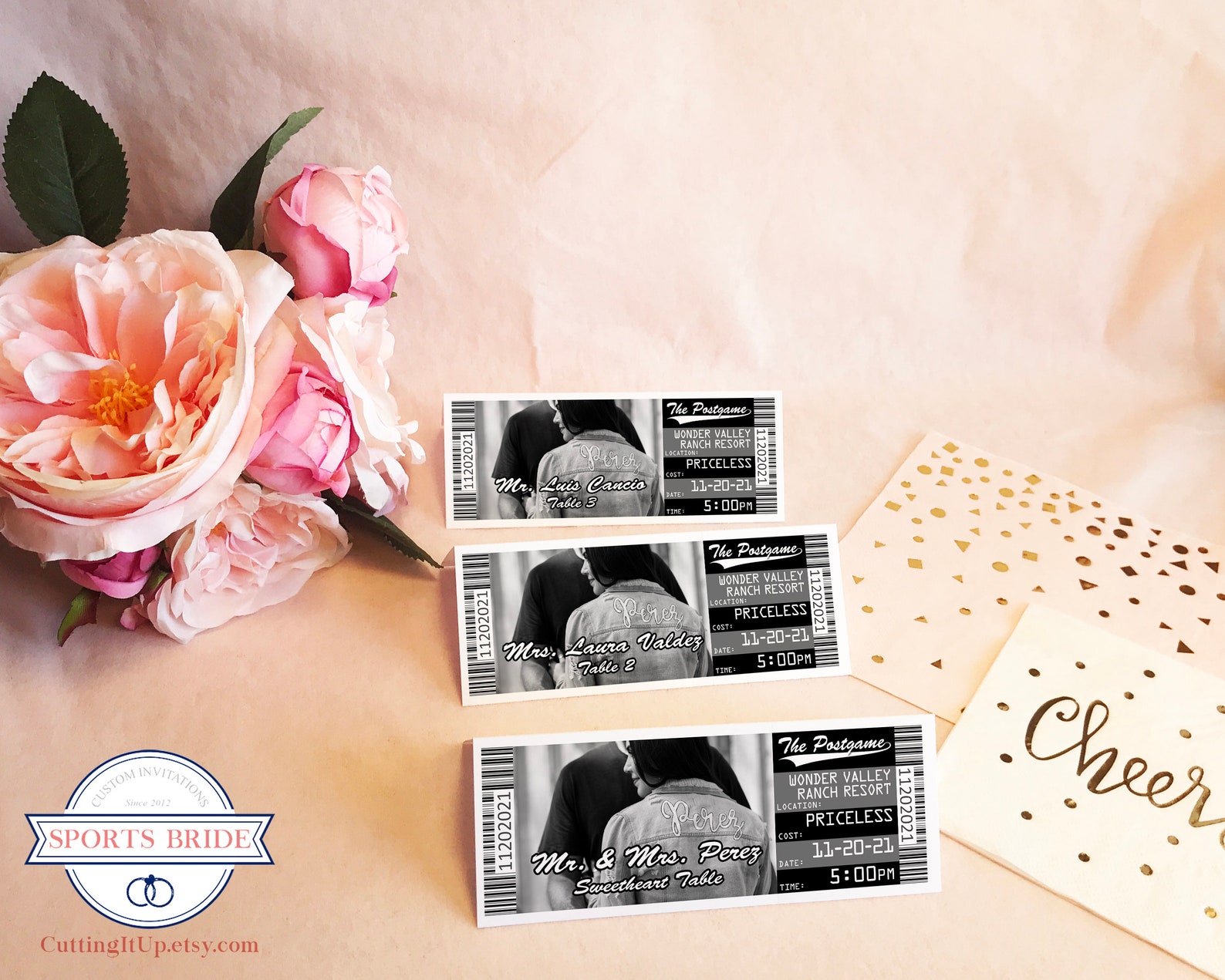 Black and White Reception Ticket Place Cards Editable Tented - Etsy