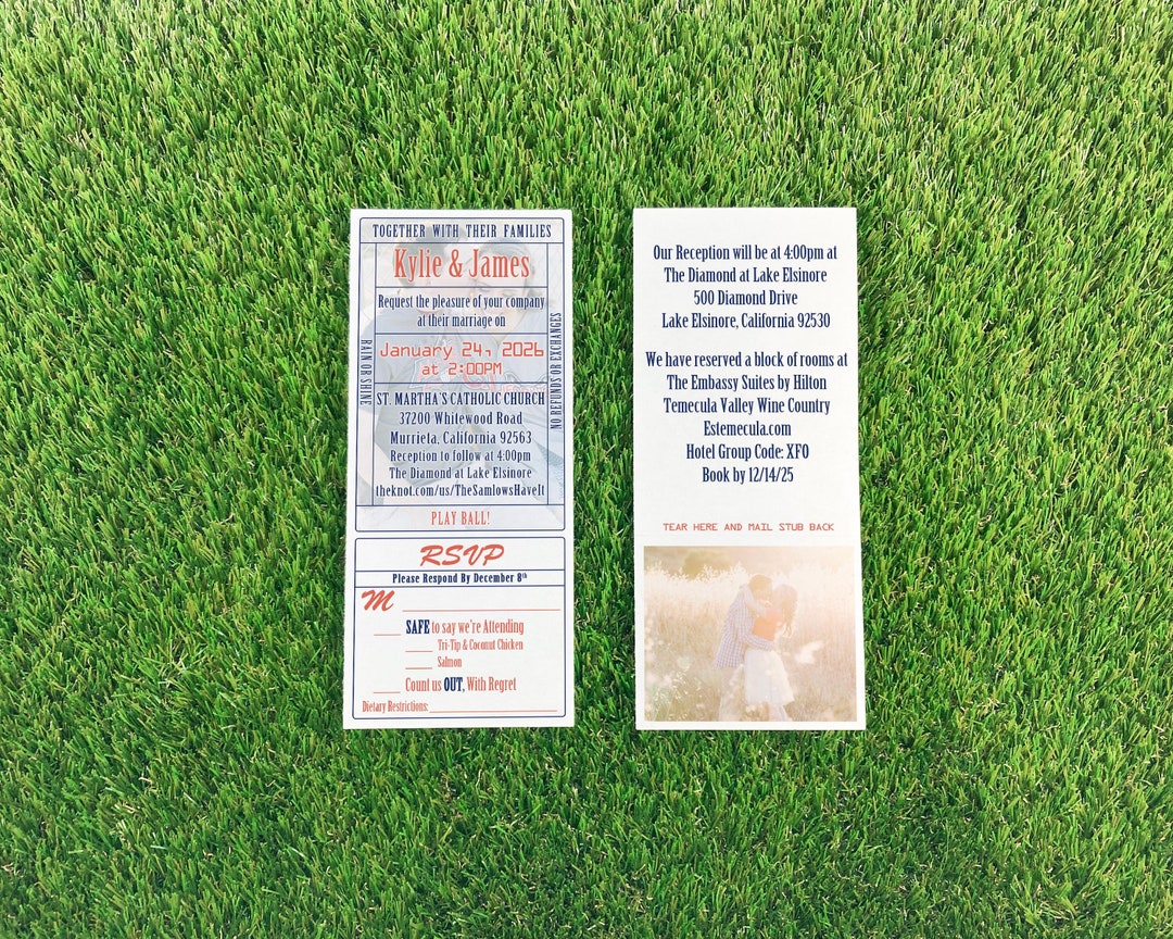 Baseball Wedding Ticket Invitation With Tear off RSVP Ticket Stub, New York Ballpark Wedding ...