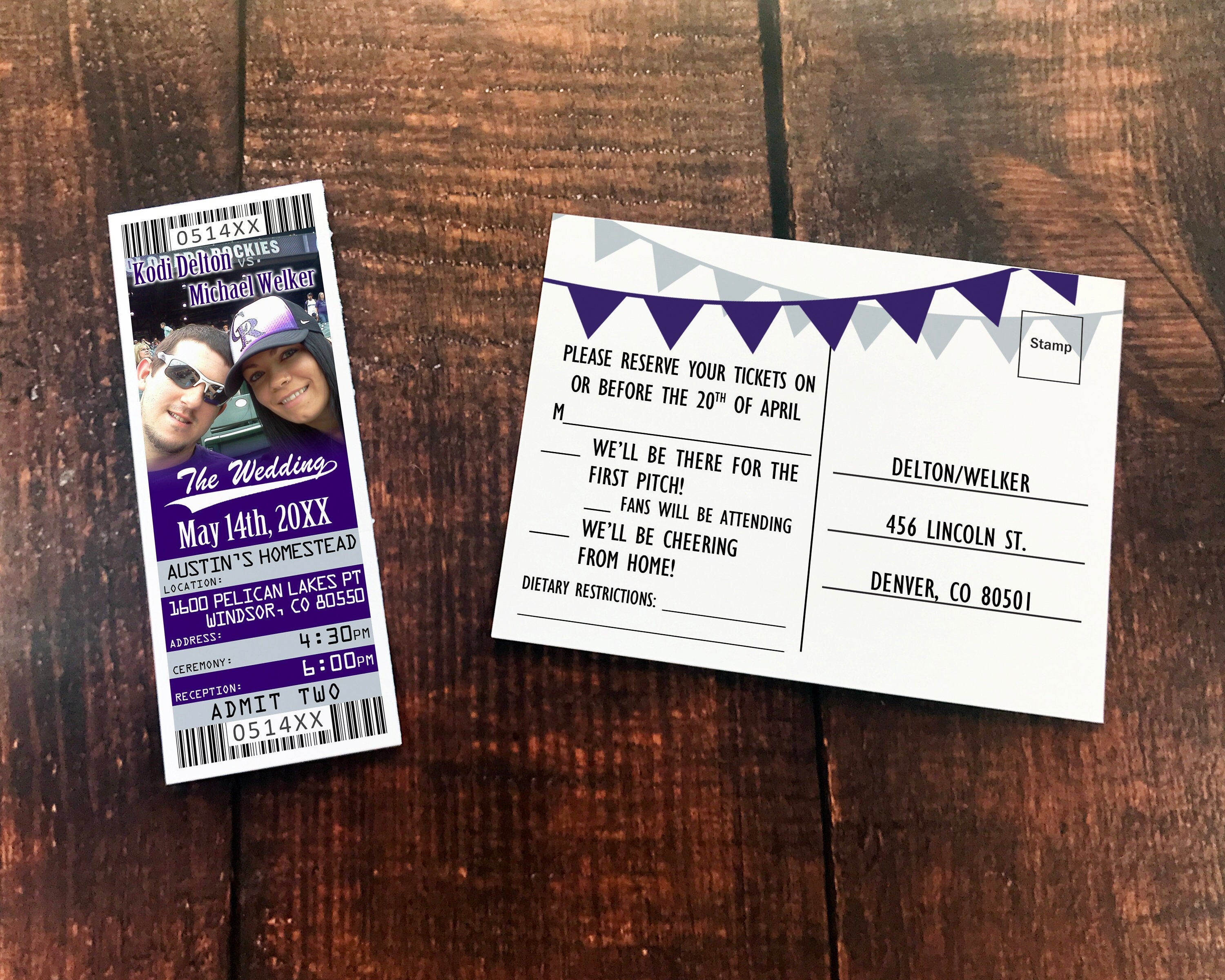 Printable Baseball Ticket Wedding Invitations