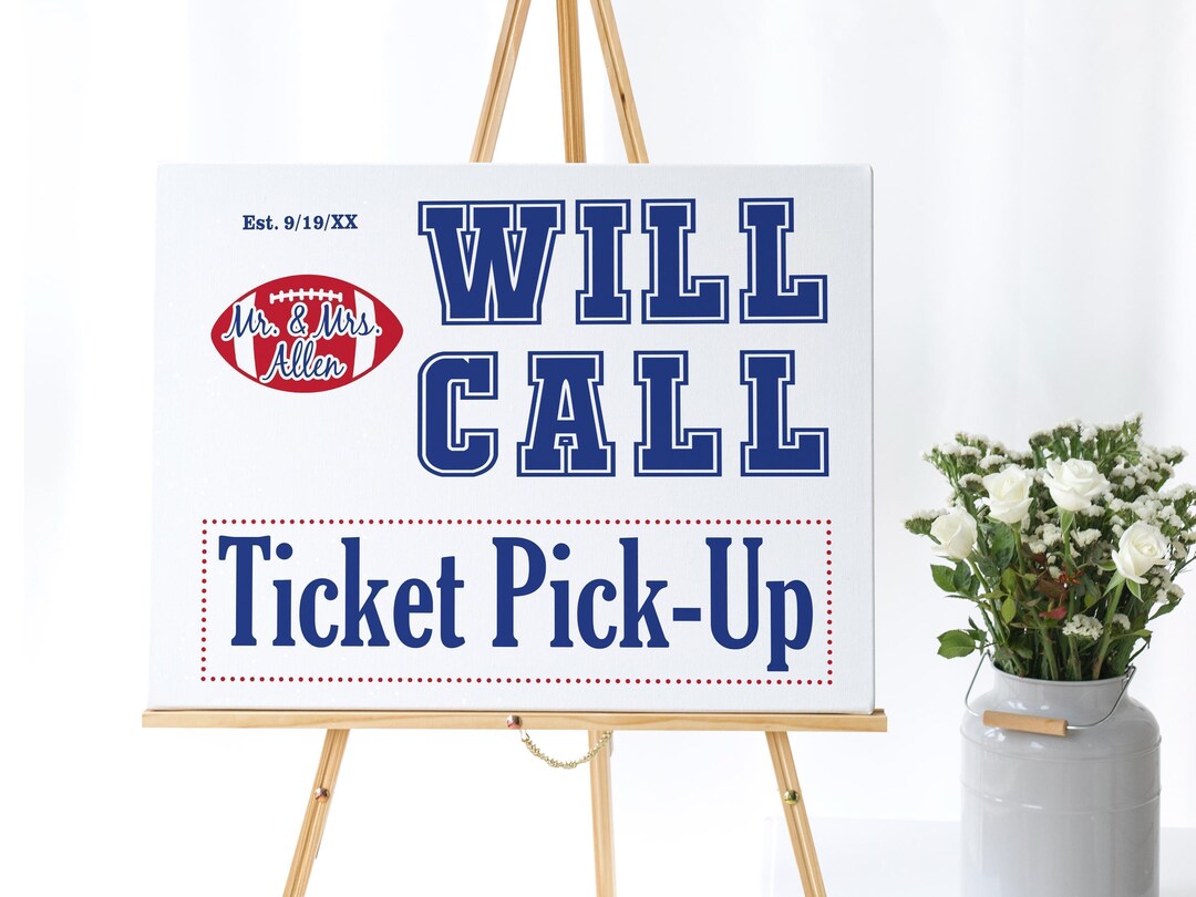 Football Wedding Will Call Ticket Pick up Sign, Custom Team Colors ...
