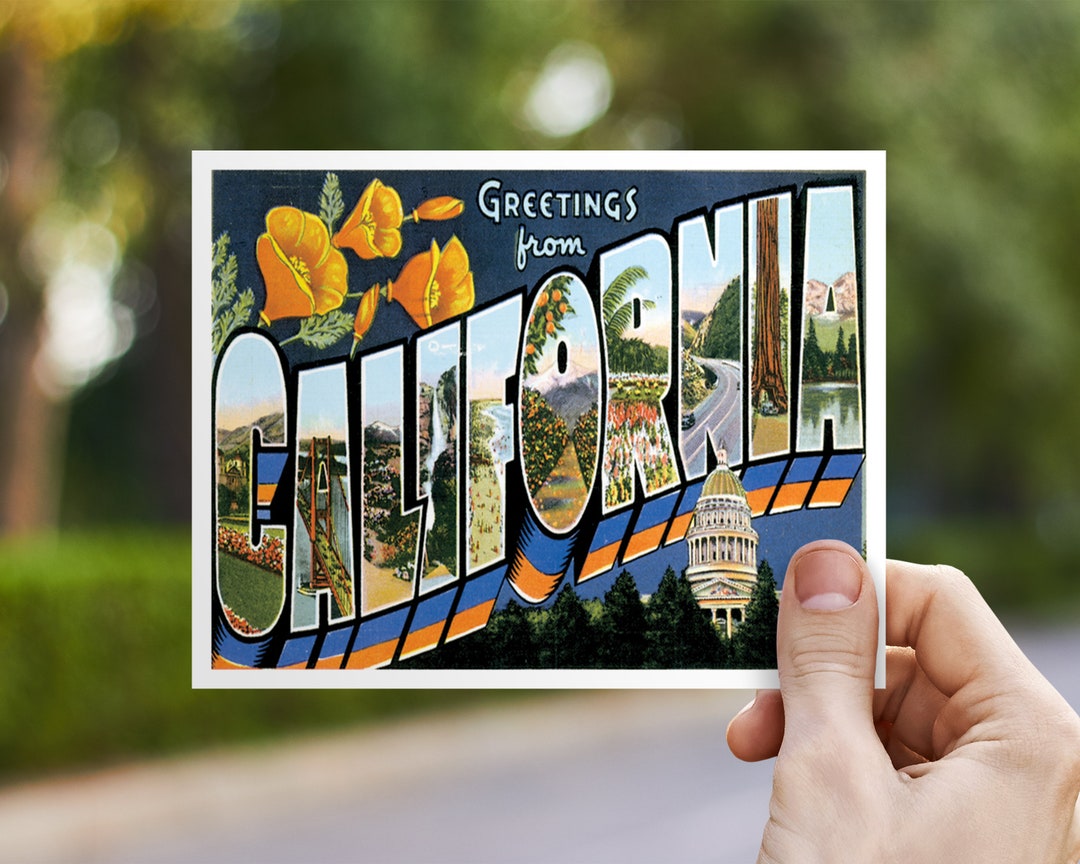 California Save the Date Postcard, Greetings From Los Angeles Wedding ...