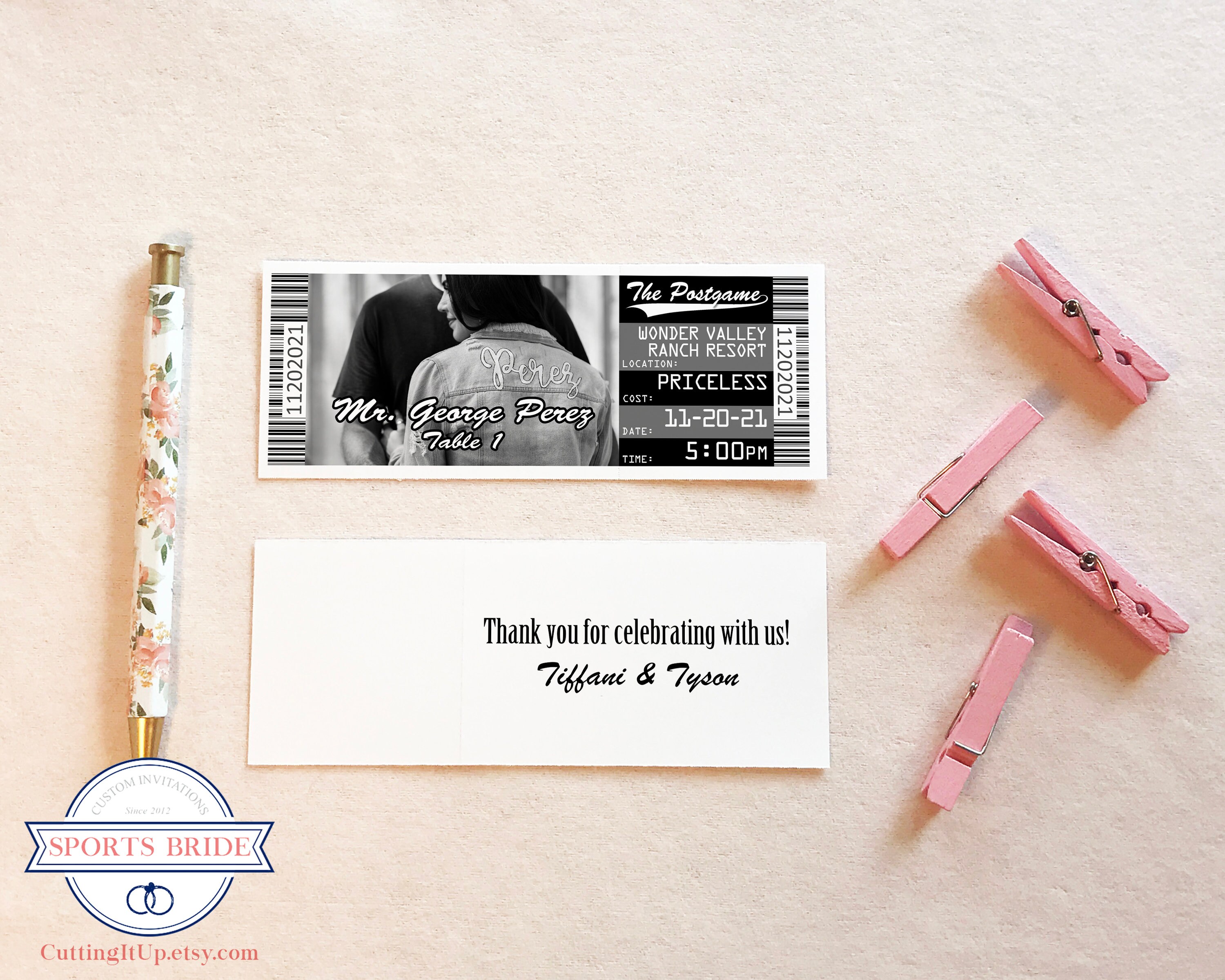 Black and White Reception Ticket Place Cards Editable Tented | Etsy