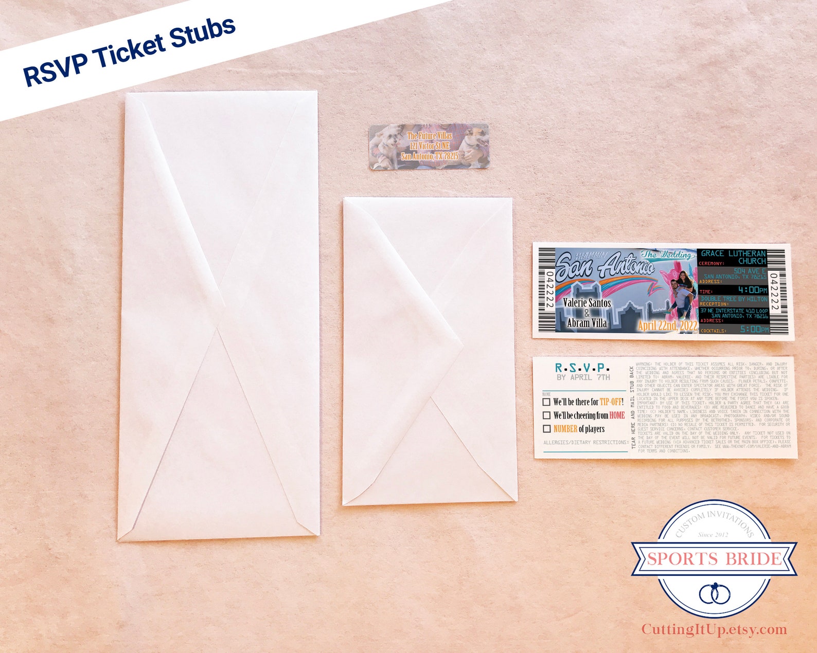 San Antonio Basketball Wedding Invitation Ticket With Tear off RSVP ...