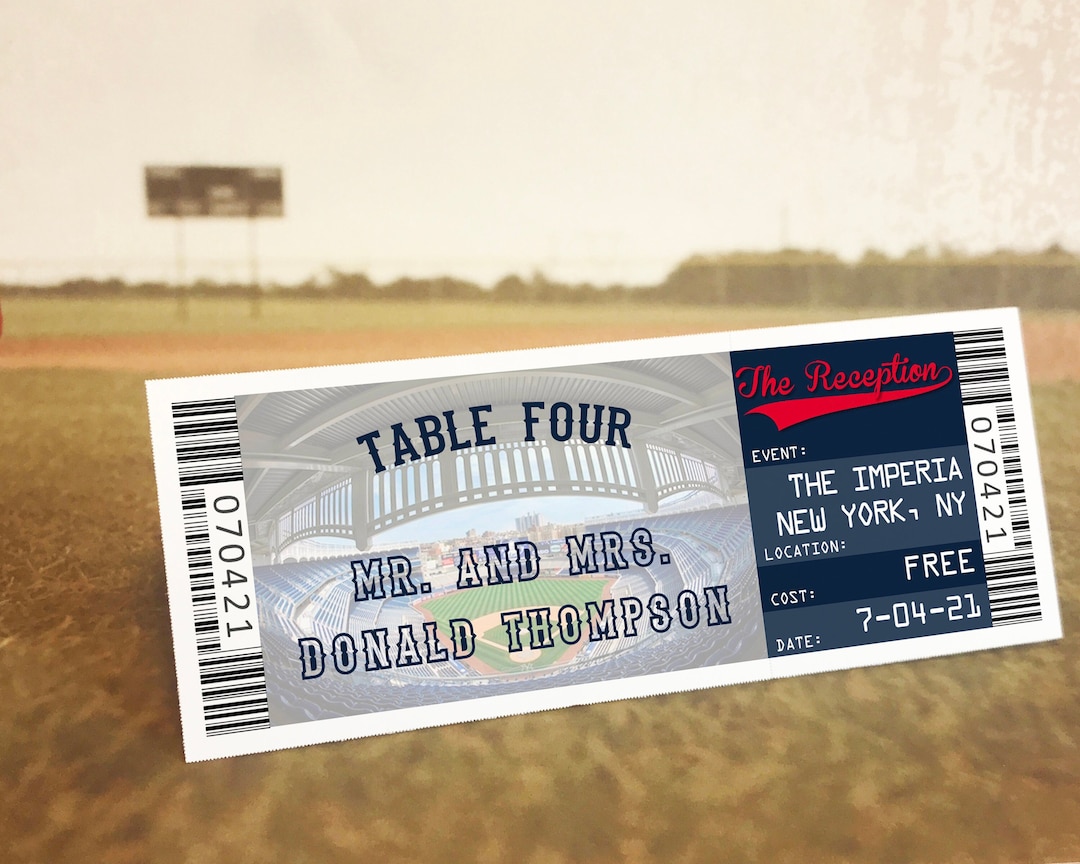 Baseball Wedding Ticket Place Cards, New York Blank Table Cards ...