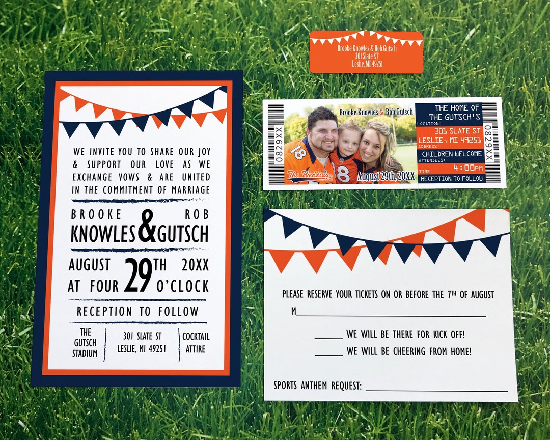 Football Wedding Invitation Ticket and RSVP Card Denver - Etsy